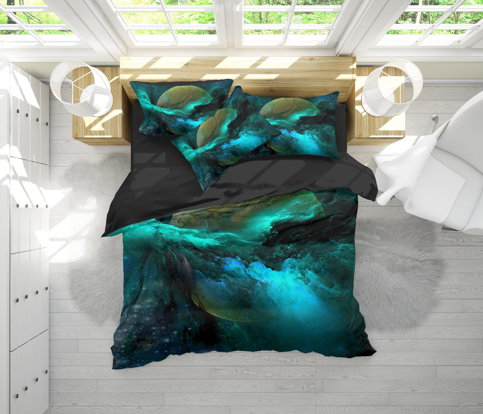 Green Nebula Bedding Set Galaxy Duvet Cover Set Planet in - Etsy