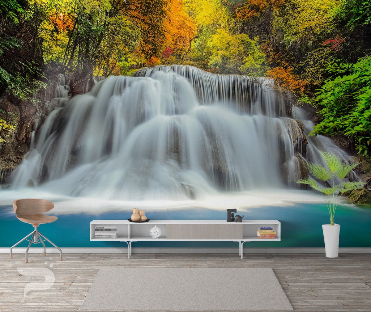 Autumn Waterfall WALL MURAL Forest Wall Covering Colorful - Etsy