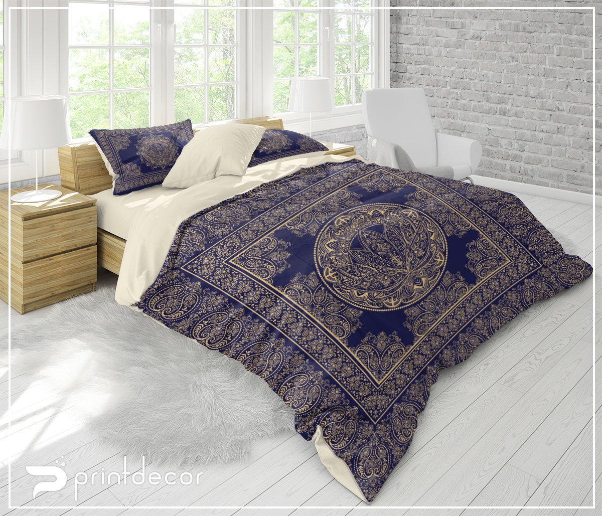 Bohemian Bedding Set Ethno Mandala Lotus Duvet Cover Set - Etsy