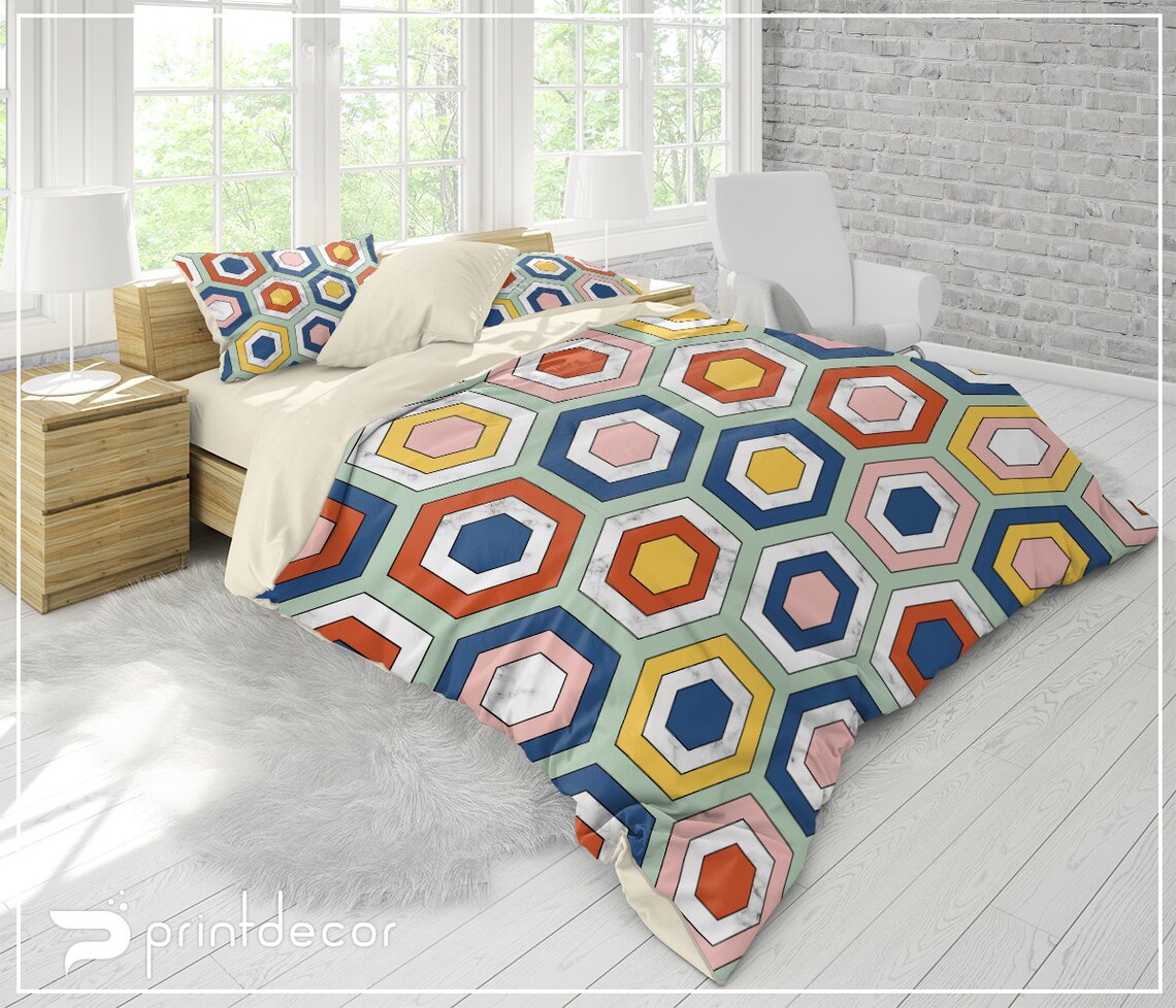 Retro Geometry Bedding Retro Bedding Set Vintage Duvet Cover - Etsy