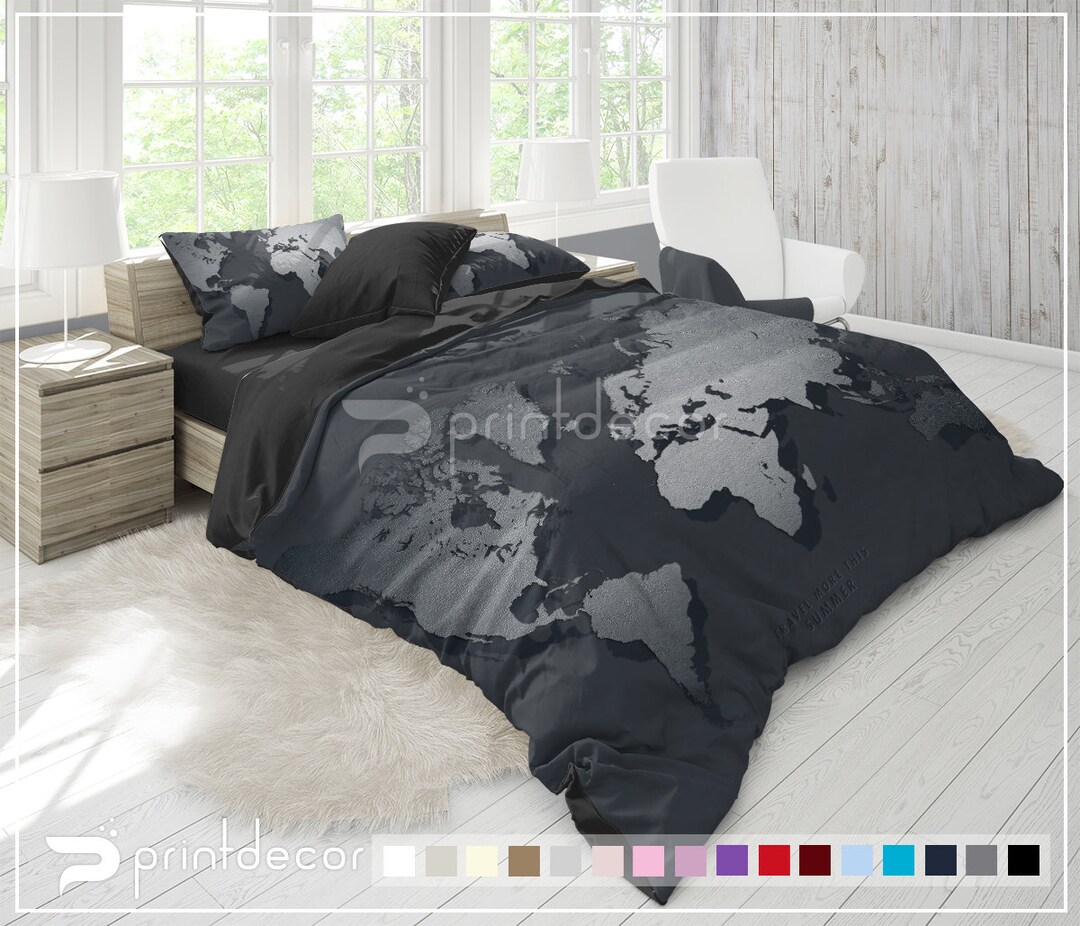 Boho Bedding, Modern World Map Duvet Cover Set, Travel Map Bedding ...
