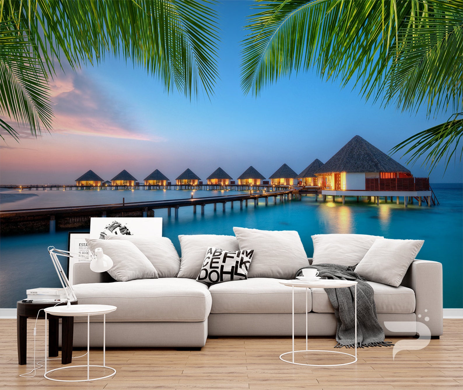 Tropical Resort MURAL Beach Wallpaper Carribean Sunset Wall - Etsy