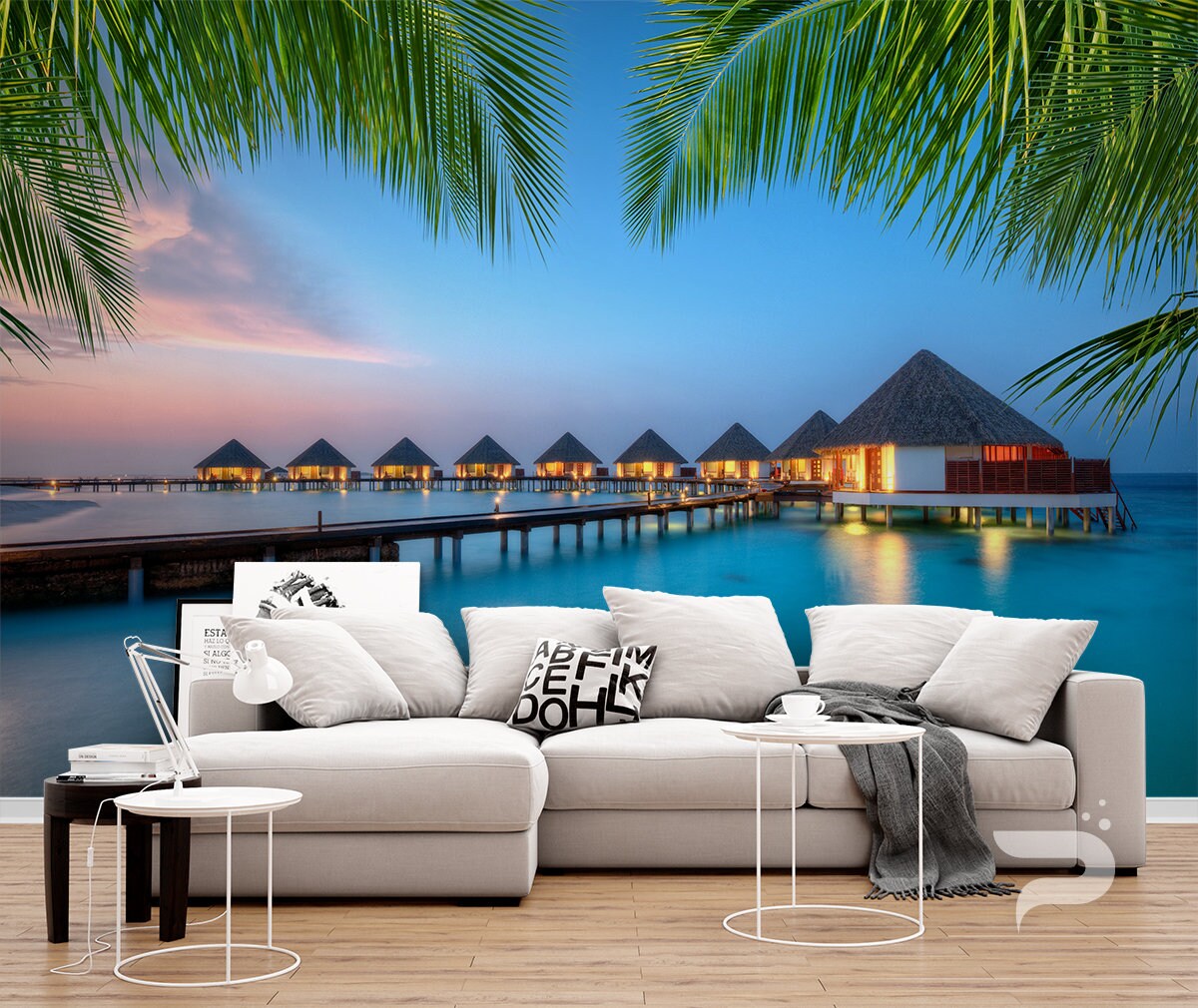 Tropical Resort MURAL Beach Wallpaper Carribean Sunset Wall | Etsy