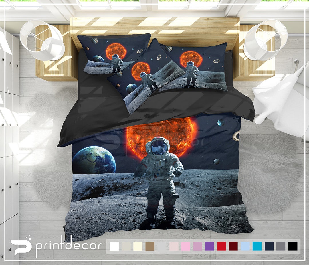 Astronaut Bedding Set, Moon Mission Duvet Cover Set, Planets Bedding ...