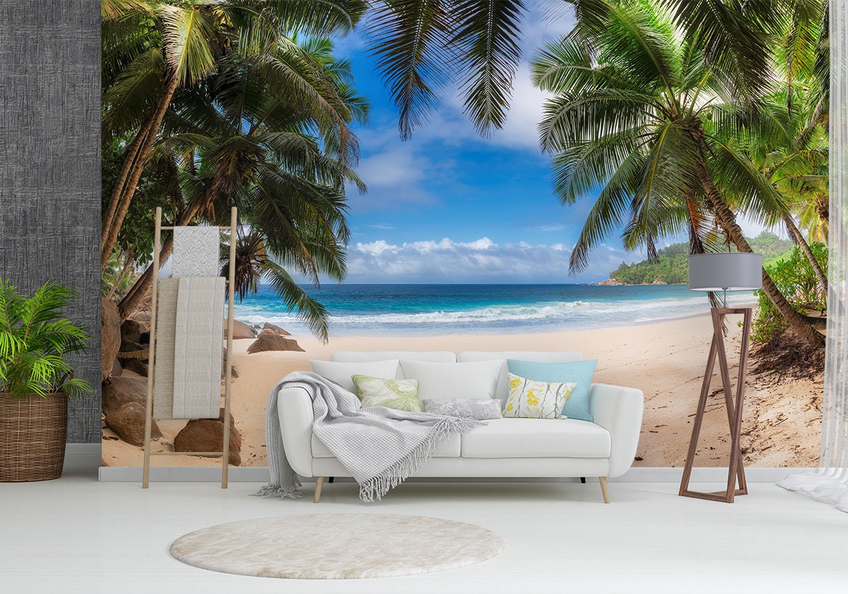 Paradise Beach WALLPAPER MURAL Carribean Island Wall Mural - Etsy