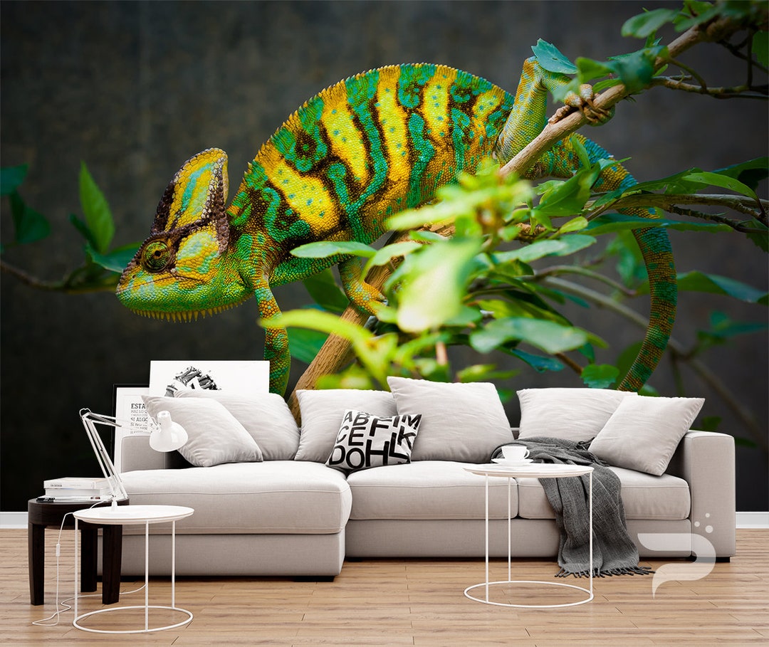 Chameleon WALL MURAL, Green Chameleon Wall Covering, Animal Wall Art ...
