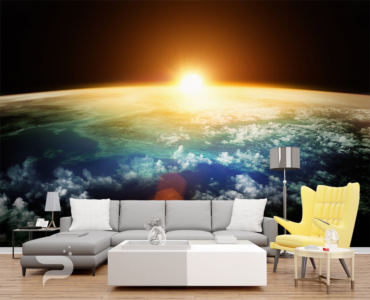Space Sunrise WALL MURAL Earth From Space Wallpaper Mural - Etsy UK