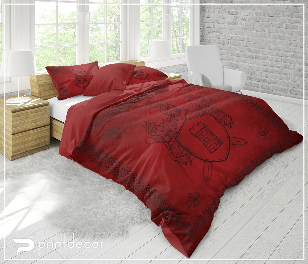 Knight Bedding Set, Luxury Medieval King Duvet Cover Set, Heraldry Coat ...