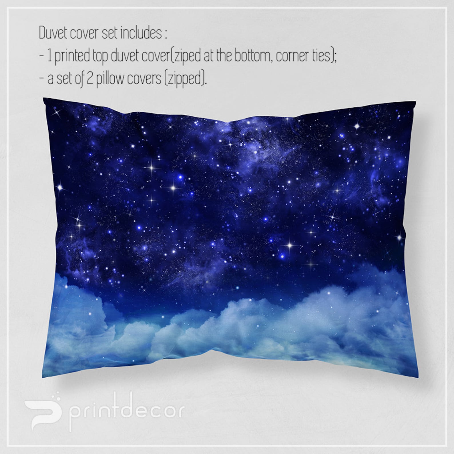 Night Sky Stars Bedding Set Clouds Duvet Cover Set Blue - Etsy UK