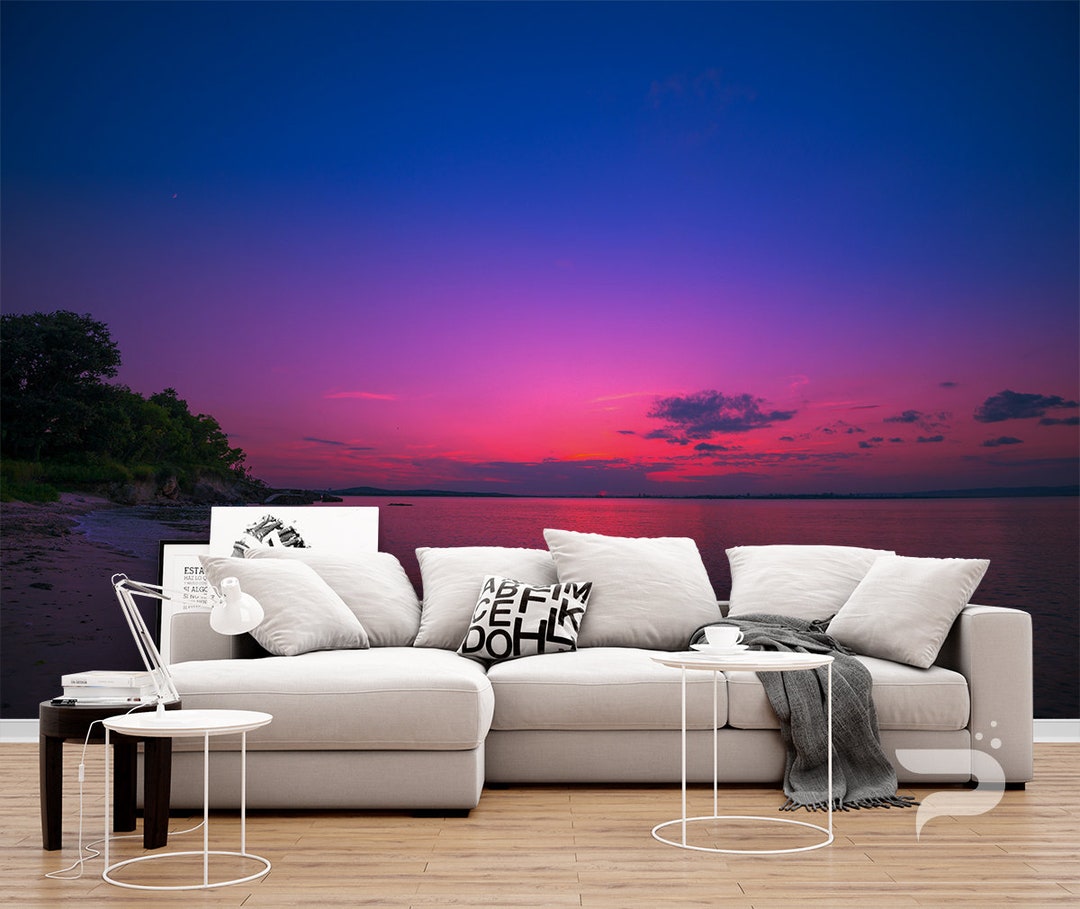 Purple Sunset WALL MURAL, Beach Wallpaper Mural, Large Wall Mural, Self ...