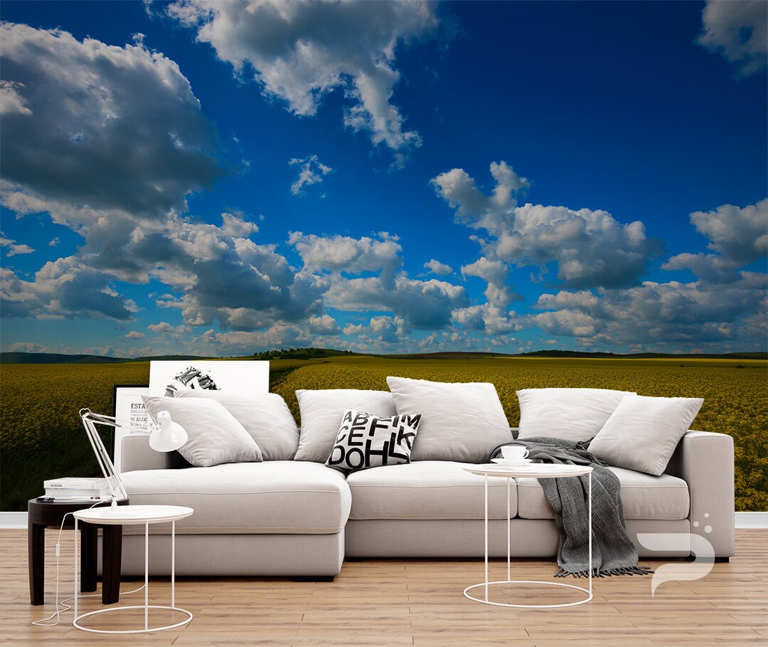 Yellow Countryside WALL MURAL, Spring Wallpaper Mural, Large Wall Mural ...