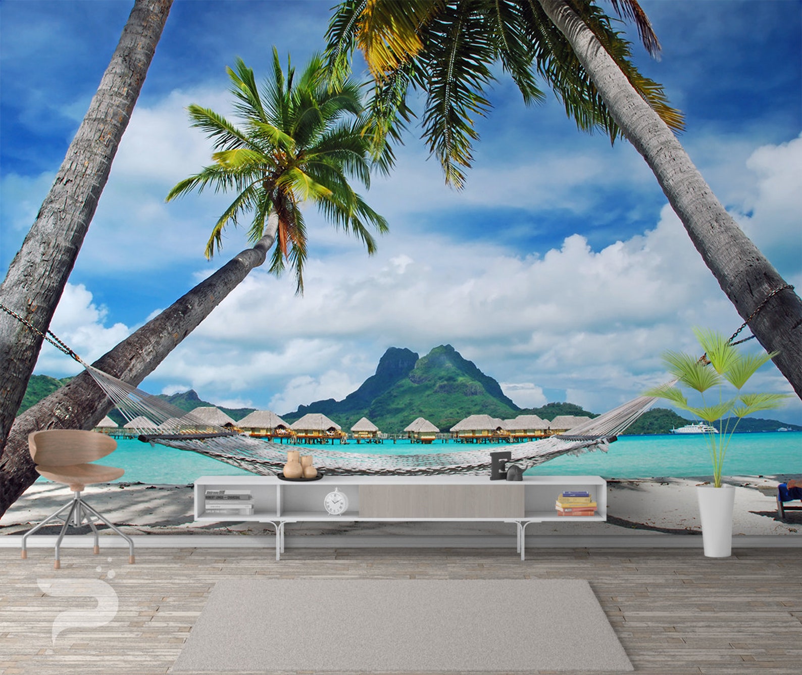 Beach Palms WALL MURAL Ocean Wall Covering Paradise Resort | Etsy