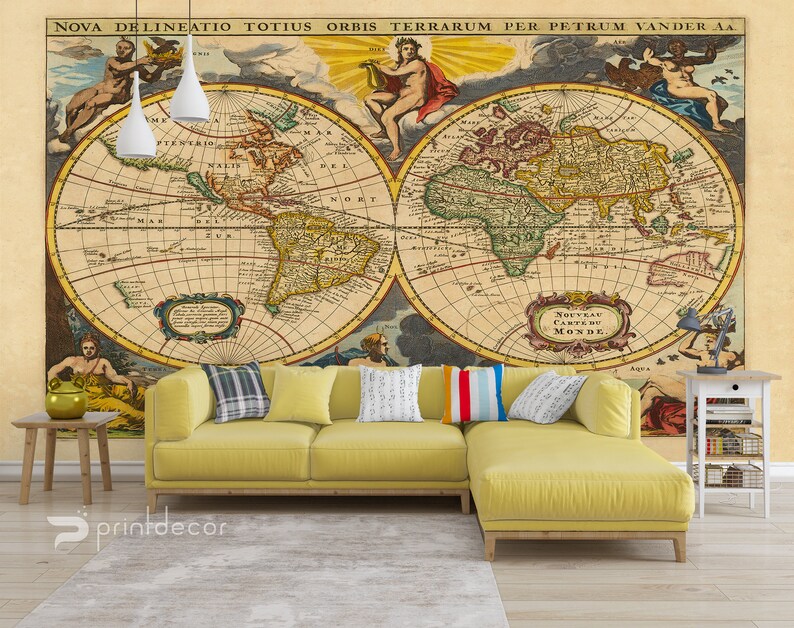 Old World Map WALL MURAL Vintage World Map Wallpaper | Etsy