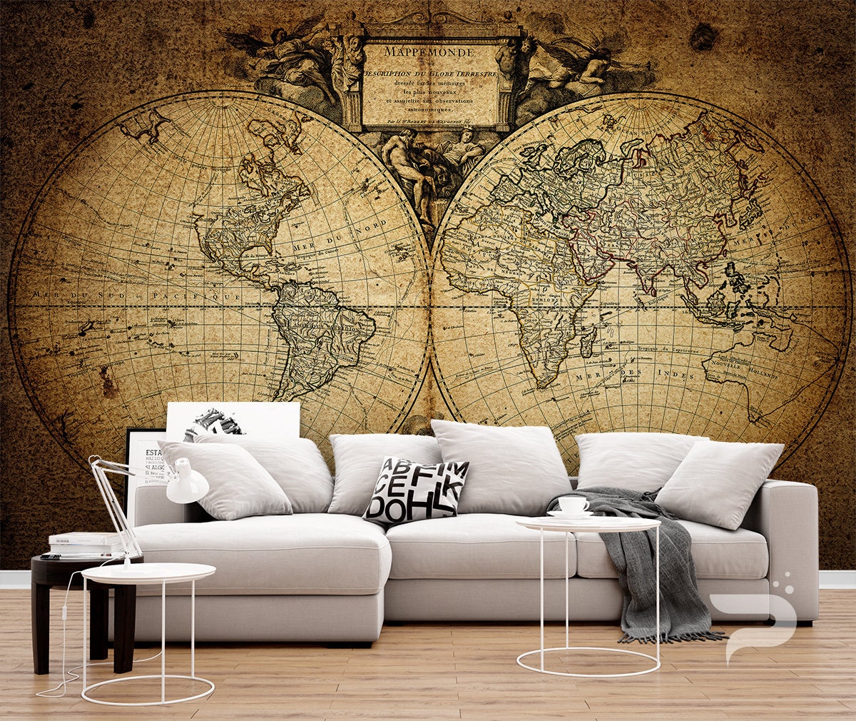 Vintage World Map WALL MURAL Old Map Wallpaper Nautical Map | Etsy