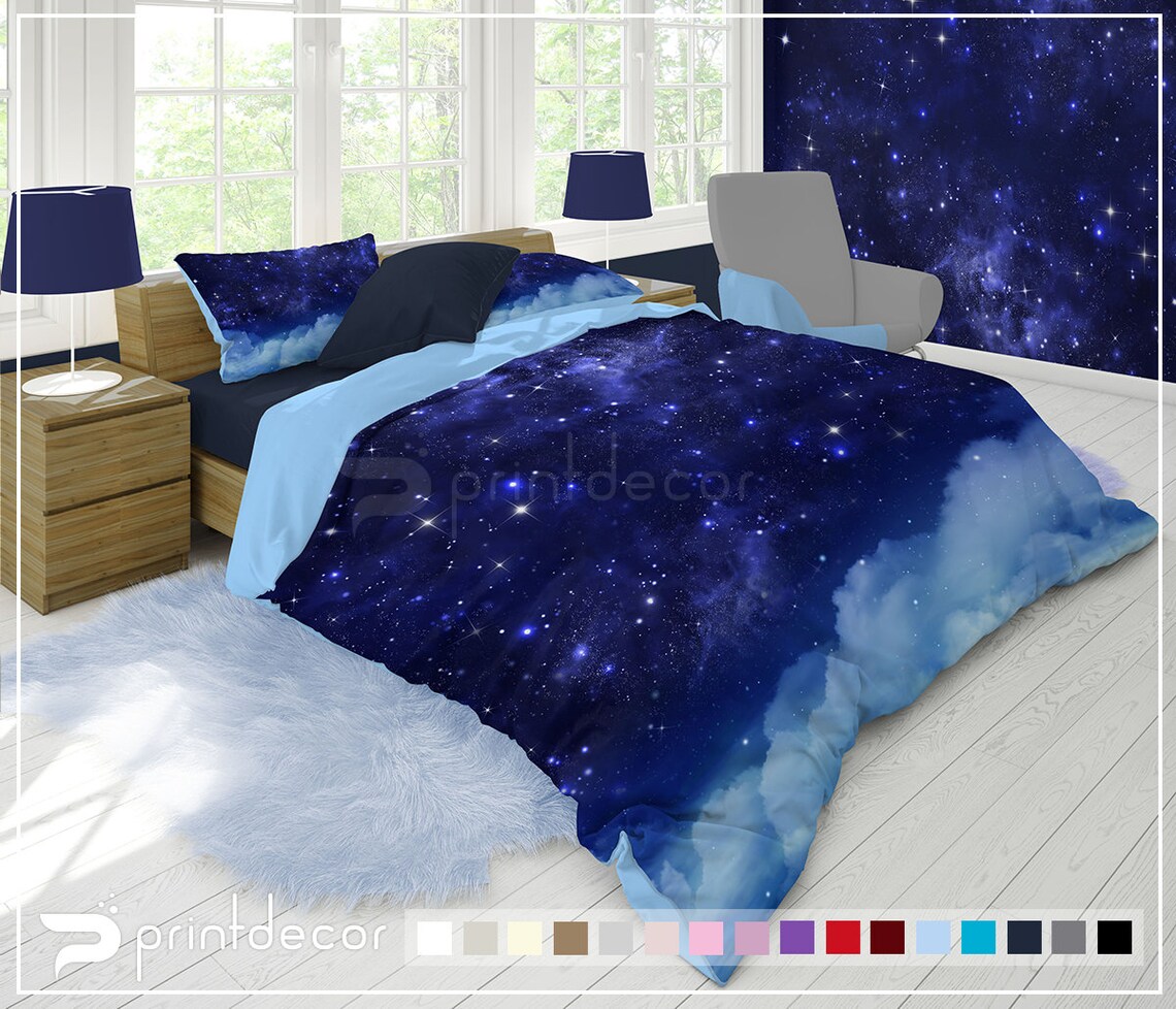 Night Sky Stars Bedding Set Clouds Duvet Cover Set Blue - Etsy UK