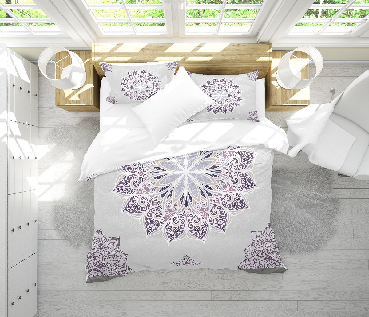 Mandala Bedding Purple Mandala Duvet Cover Set Boho Bedding - Etsy
