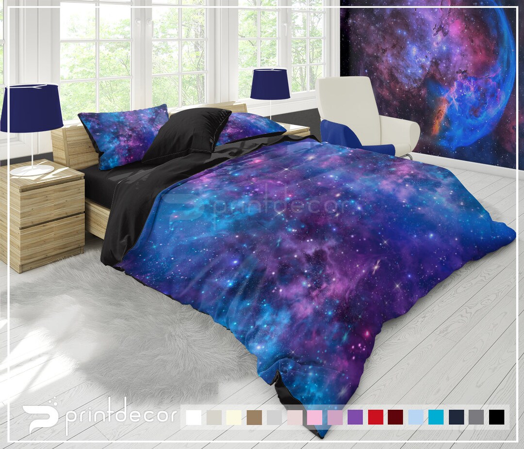 Blue & Purple Nebula Bedding Set, Galaxy Duvet Cover Set, Space Bedding ...