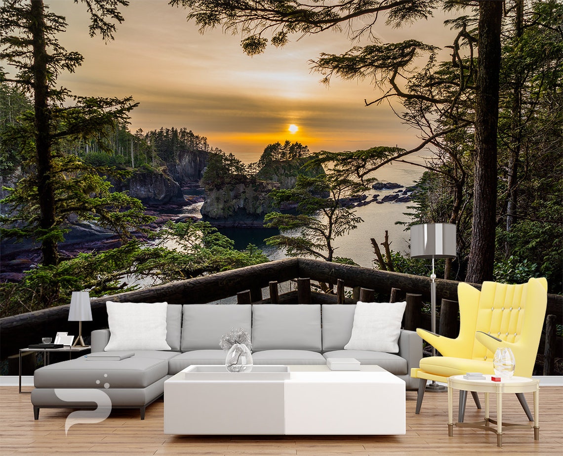 Coastal Forest WALL MURAL Wooden Veranda Wallpaper Forest - Etsy