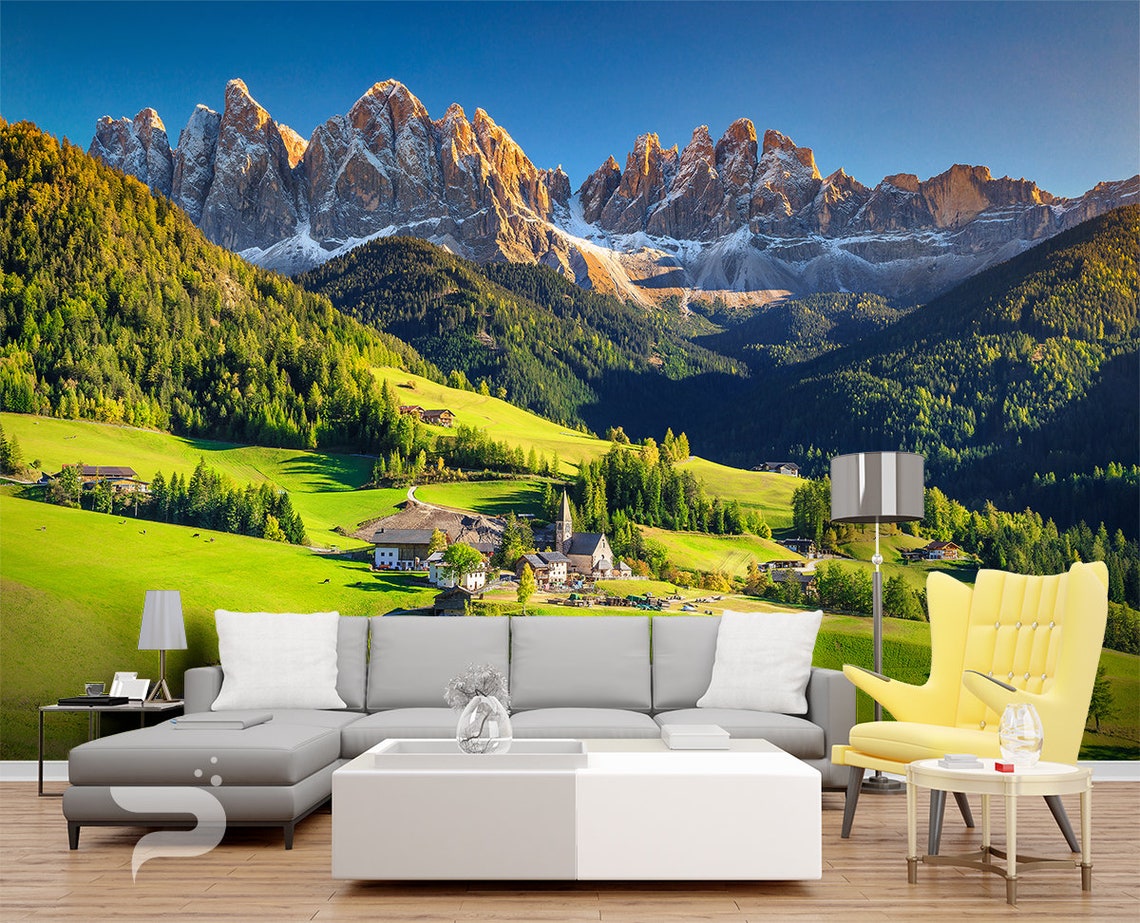 The Dolomites Italy WALL MURAL Mountain Wallpaper Spring - Etsy