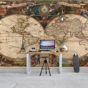 Beautiful Old World Map MURAL, Vintage Map of the World WALL MURAL, Old ...