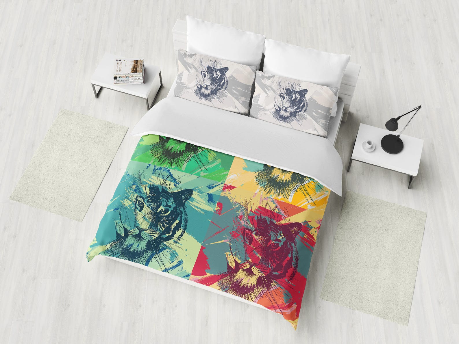 Retro Bedding Set Pop Art Duvet Cover Set Vintage Tigers | Etsy