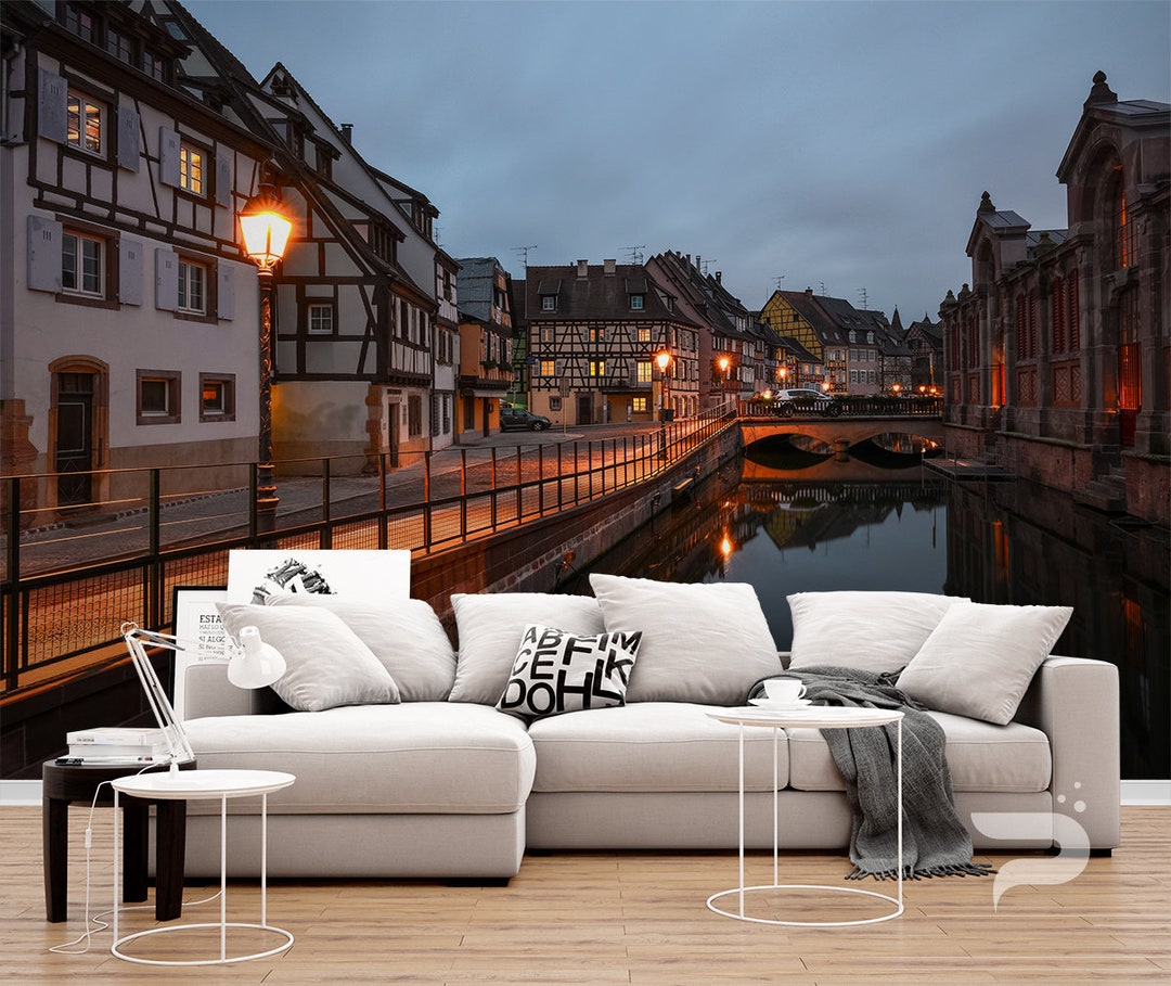 Old Town WALL MURAL, Medieval Town Wall Covering, European Architecture ...