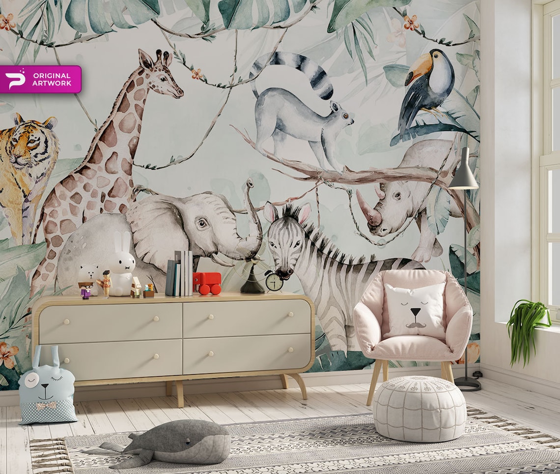 Jungle Wallpaper Safari WALLPAPER Tropical Forest Wall Art - Etsy