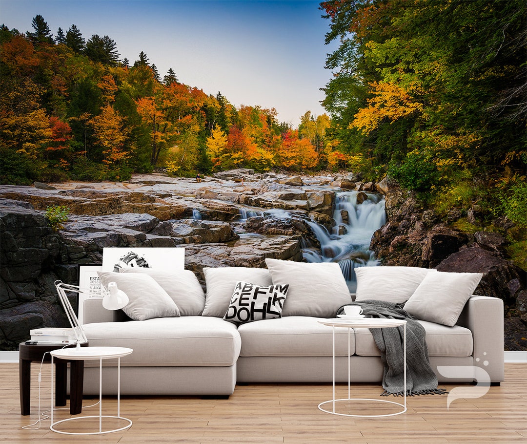 Autumn River WALL MURAL, Rocky River Wallpaper, Autumn Forest Wall ...