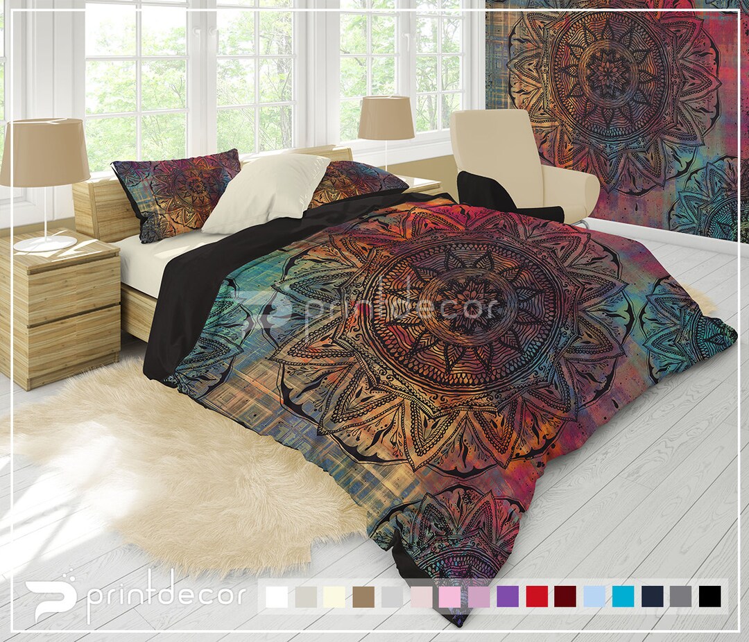 Mandala Bedding Set, Bohemian Duvet Cover Set, Boho Vintage Bedding ...