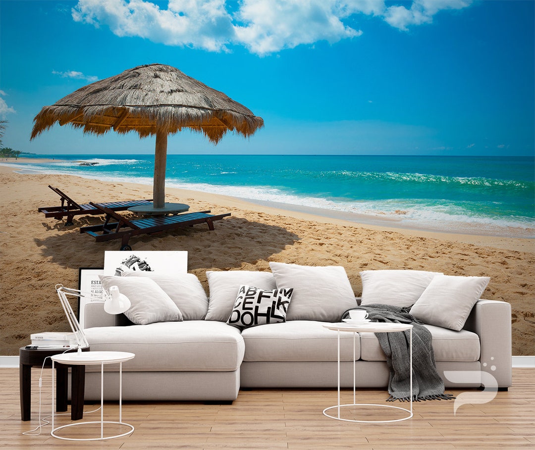 Golden Beach WALL MURAL, Holiday Wall Covering, Beach Resort Wall Art ...