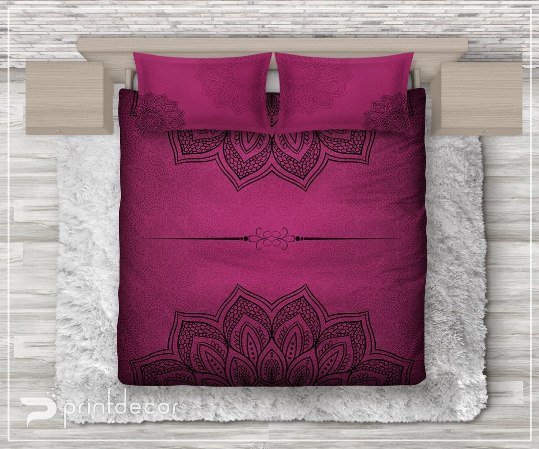 Mandala BEDDING SET, Burgundy & Black Mandala Bedding, Bohemian Duvet ...