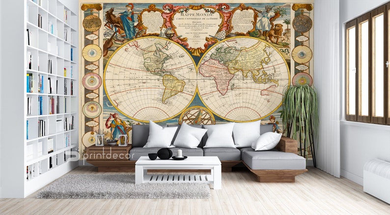 Old Colorful World Map WALL MURAL Vintage Map Wallpaper | Etsy