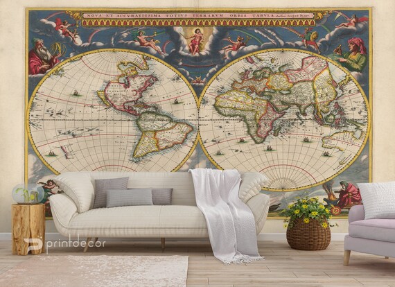 Colorful Old World Map MURAL Vintage Map of the World WALL - Etsy