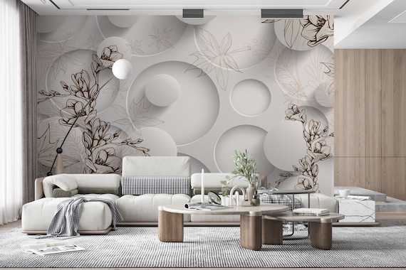3D WALLPAPER Modern Geometry Wall Covering White Circles - Etsy