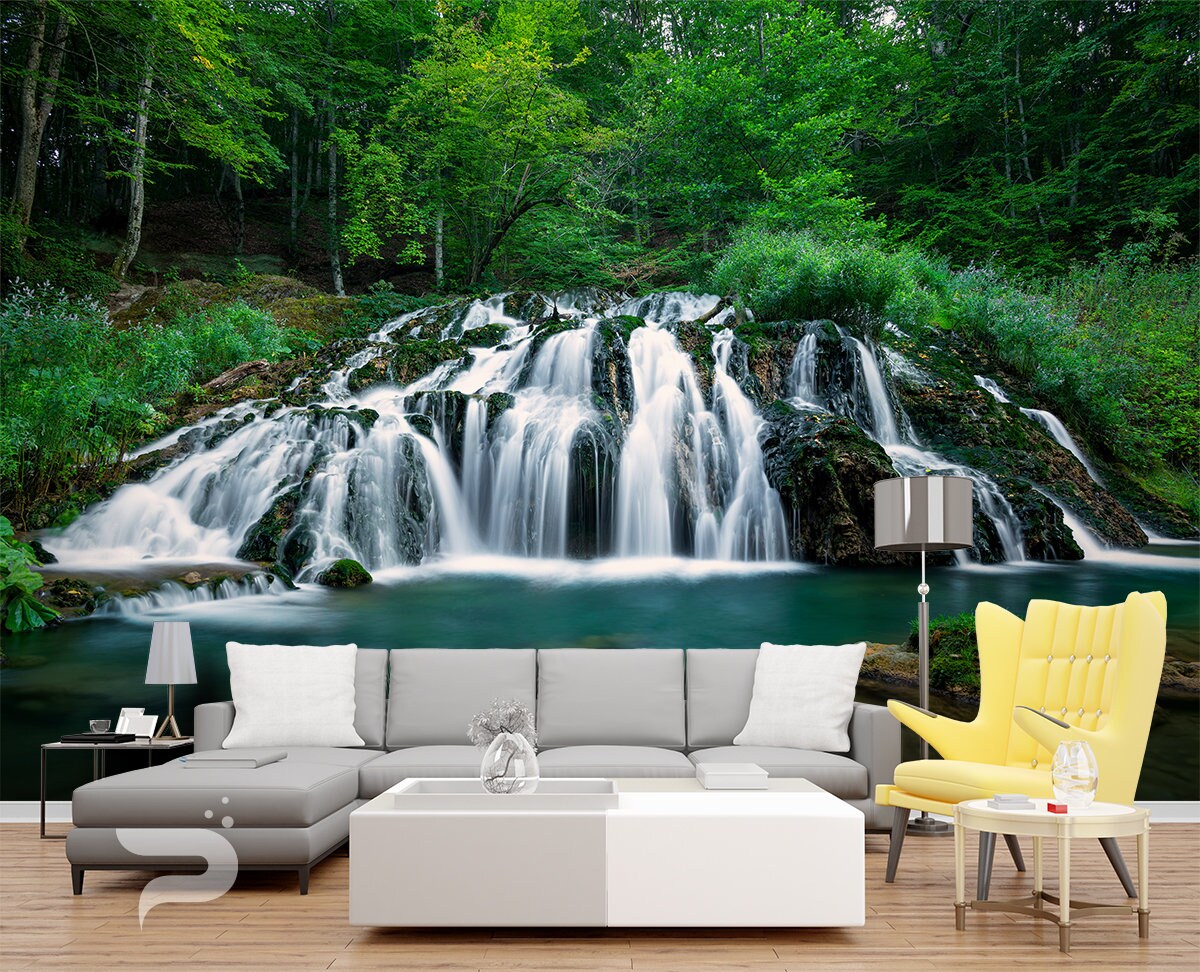 Forest Waterfall WALL Muralsummer Forest Wallpaper Mural - Etsy