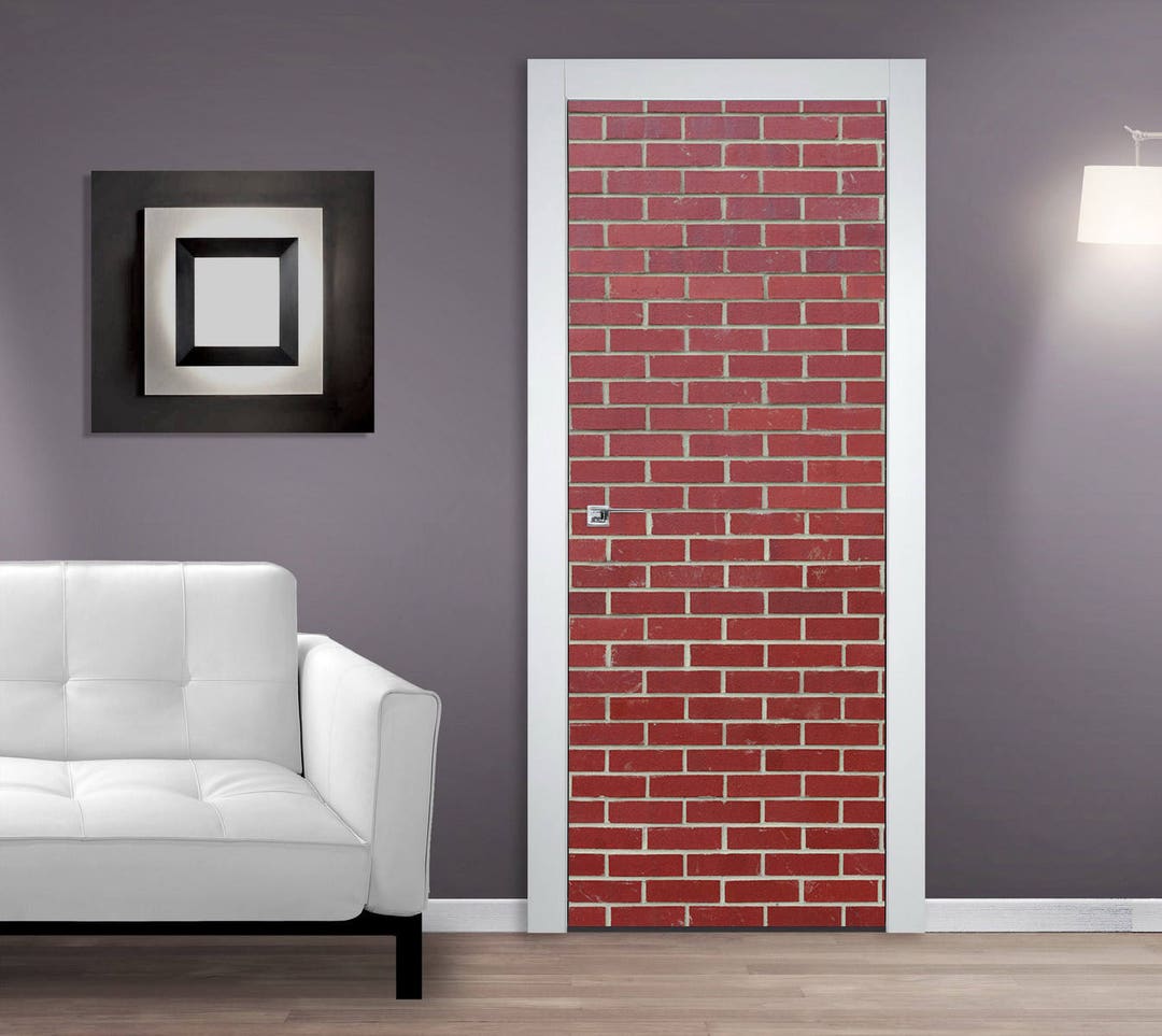 Red Brick Wall DOOR MURAL Sticker, Self Adhesive Door Wrap, Peel ...