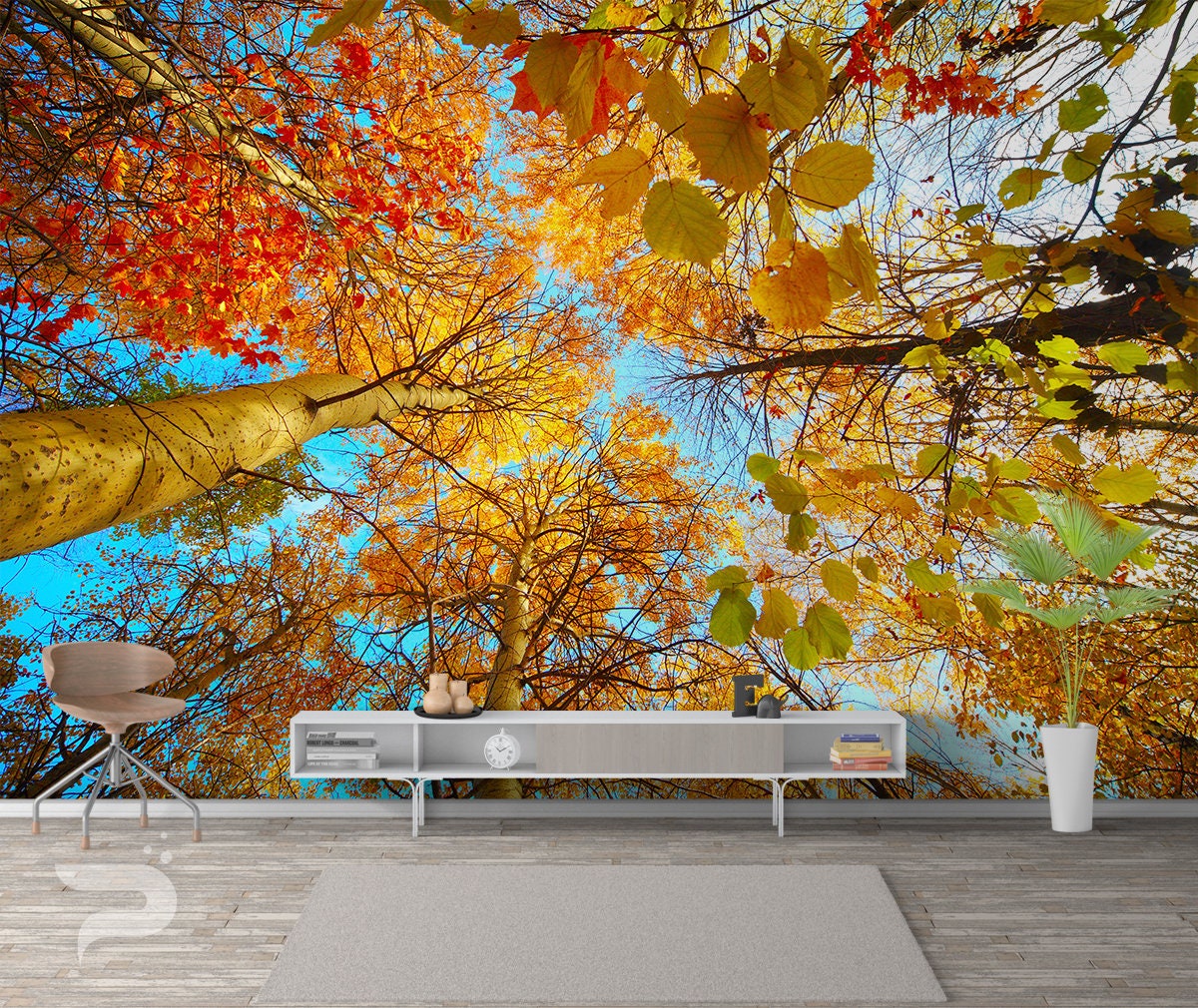 Autumn Treetop WALL MURAL Forest Wall Covering Colorful Wall | Etsy