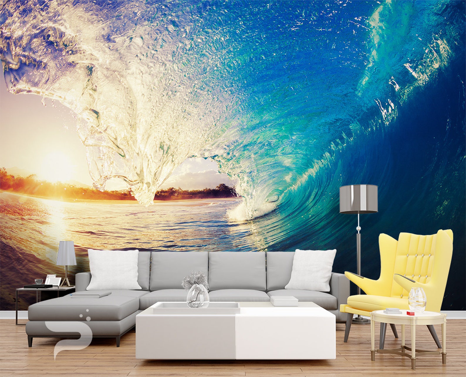Ocean Wave Sunset MURAL Ocean Wallpaper Large Wall Mural | Etsy