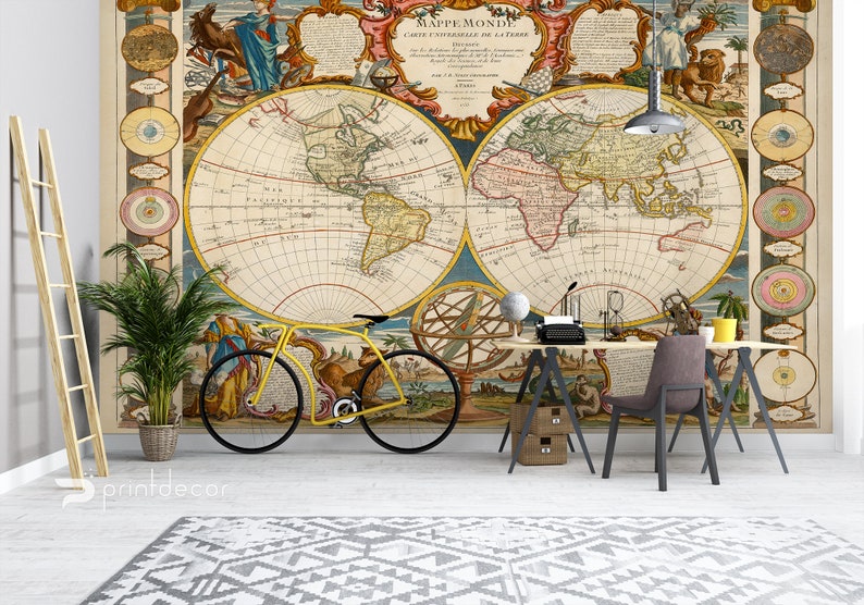 Old Colorful World Map WALL MURAL Vintage Map Wallpaper - Etsy