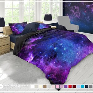 Purple Nebula Bedding Set, Galaxy Duvet Cover Set, Deep Space Bedding ...