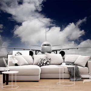 Plane WALL MURAL, Ready for Takeoff Wall Covering, Airplane Wall Art ...