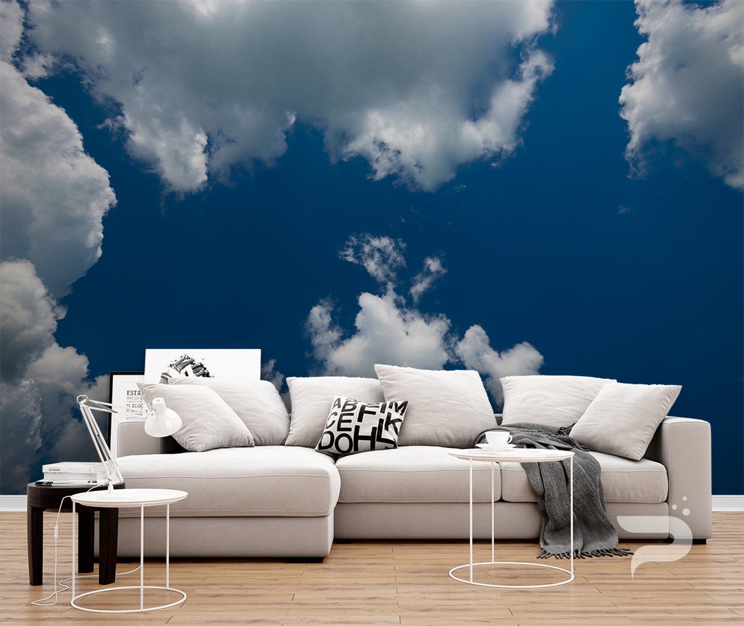 White Clouds WALL MURAL, Sky Wallpaper Mural, Large Wall Mural, Self Adhesive Peel & Stick Mural ...