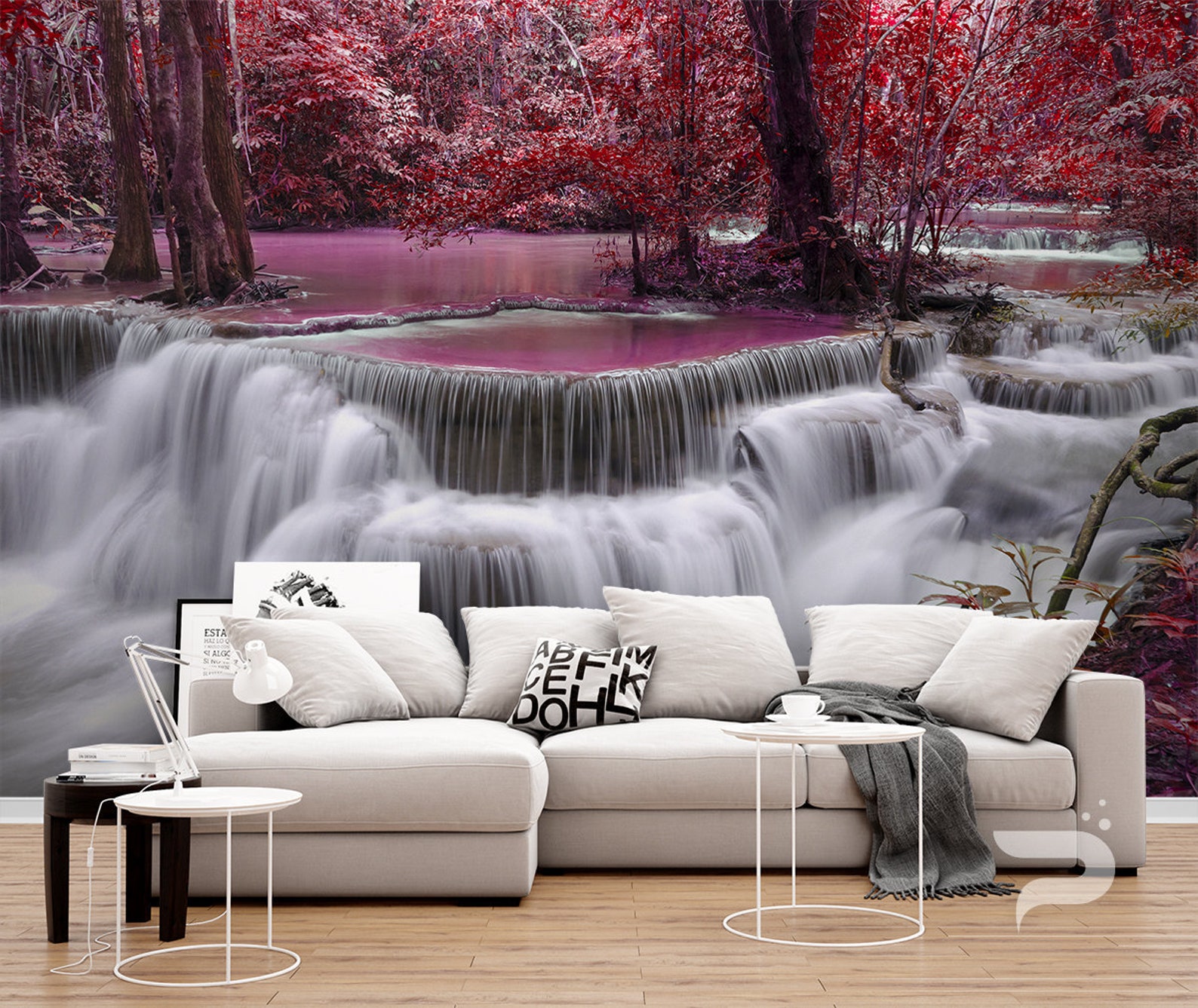Colorful Waterfall WALL MURAL Autumn Forest Wallpaper 3D - Etsy