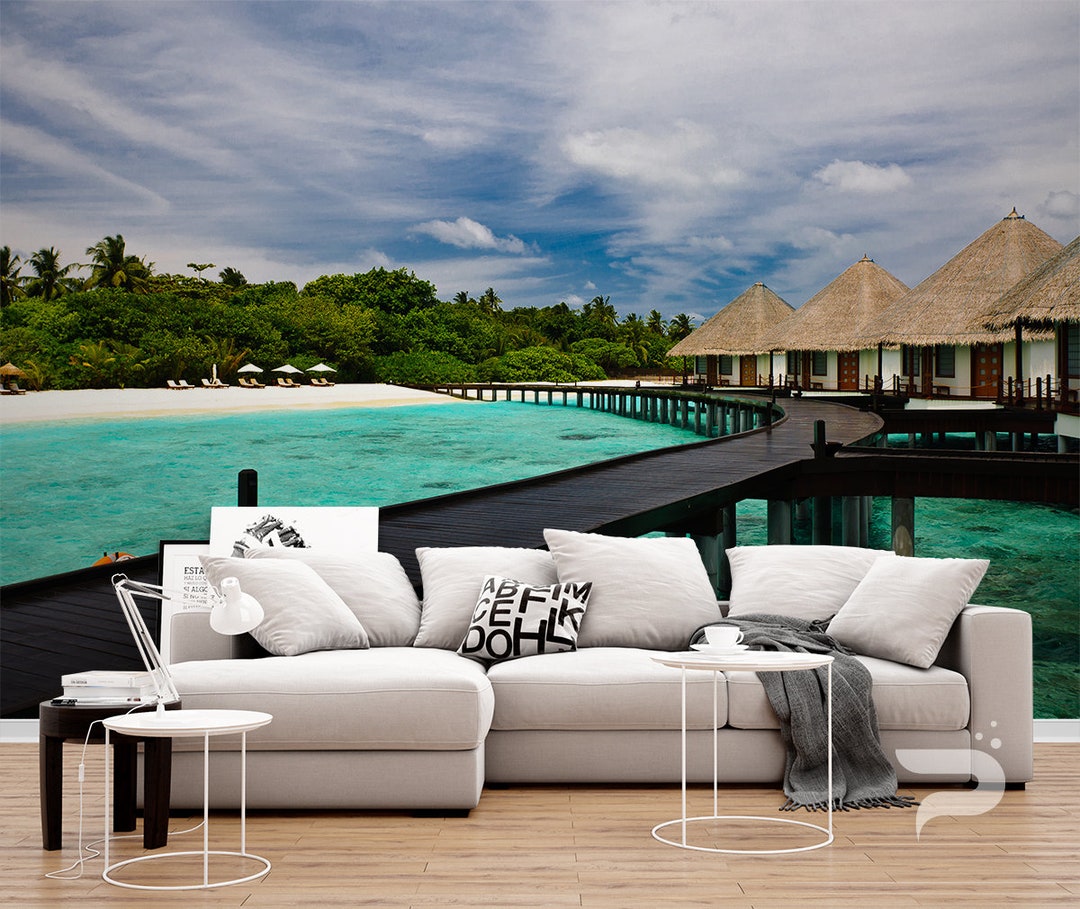 Maldives Resort WALL MURAL, Ocean Wall Covering, White Sands Wall Art ...