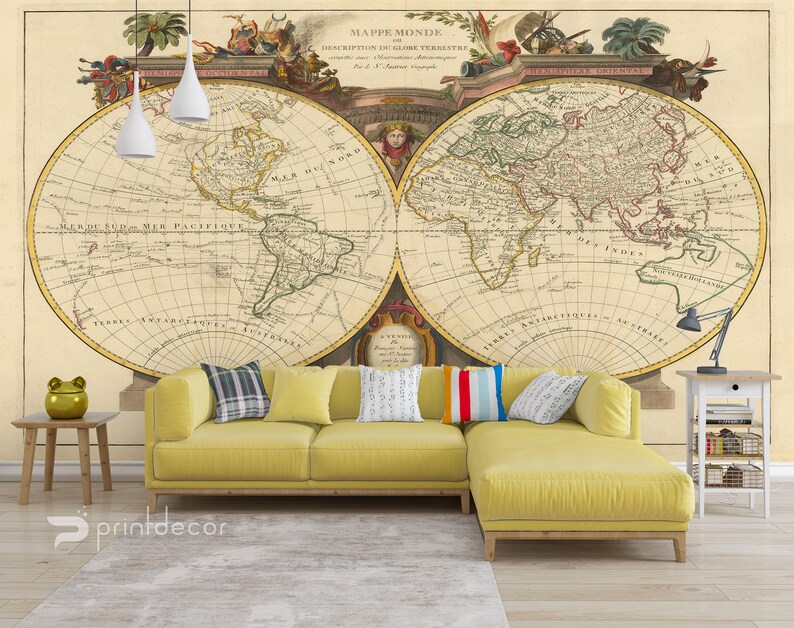 World Map MURAL Vintage World Map WALL MURAL Old Map - Etsy