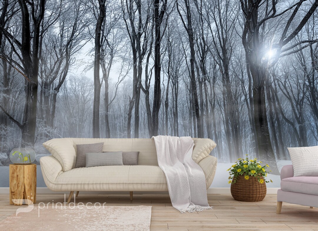 Winter Forest Morning WALL MURAL, Snowy Forest Wallpaper Mural, Large ...