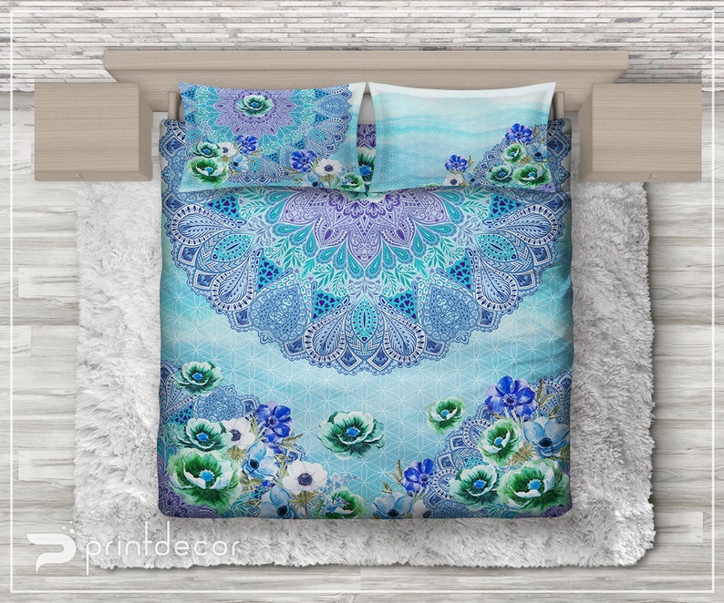 Mandala Bedding Set Lavender Purple and Turquoise Mandala and - Etsy