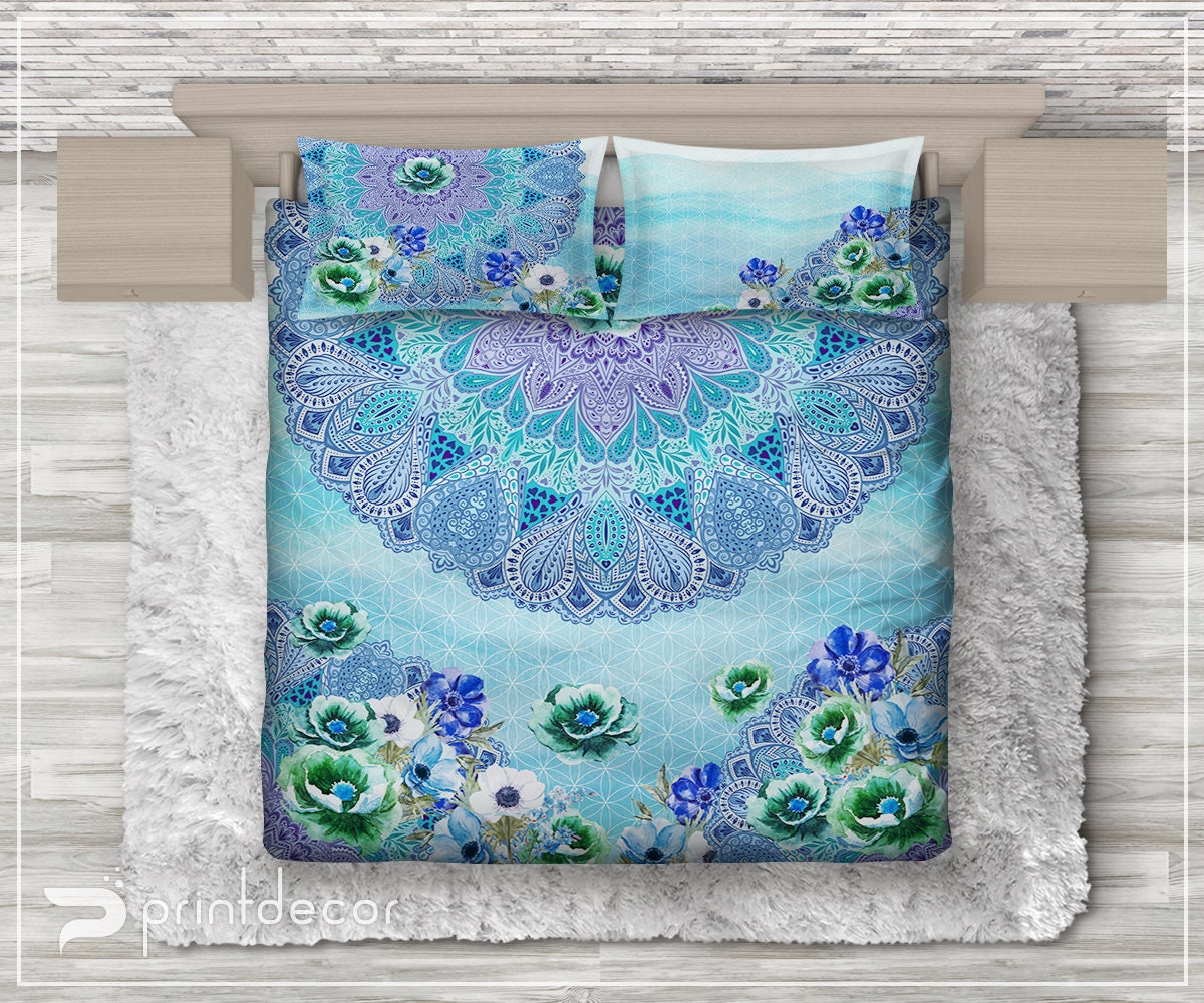 Mandala Bedding Set Lavender Purple and Turquoise Mandala and - Etsy