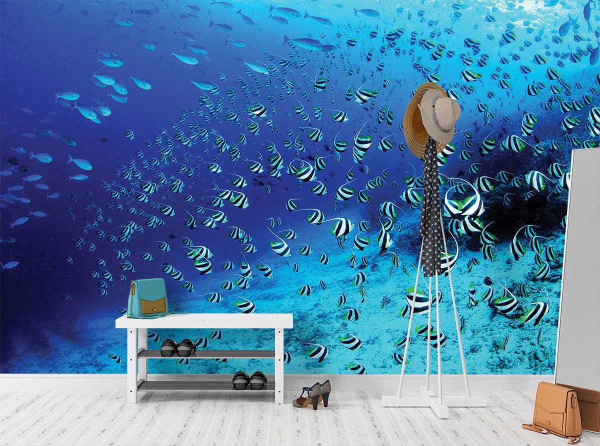 Underwater Fish WALLPAPER MURAL Coral Reef Wall Mural Large | Etsy