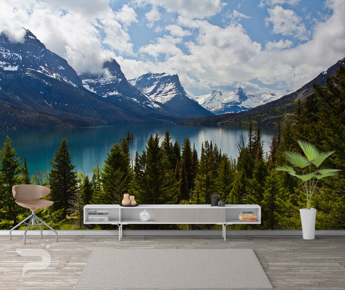 Mountain Lake WALL MURAL Forest Wall Covering Mountain Wall - Etsy